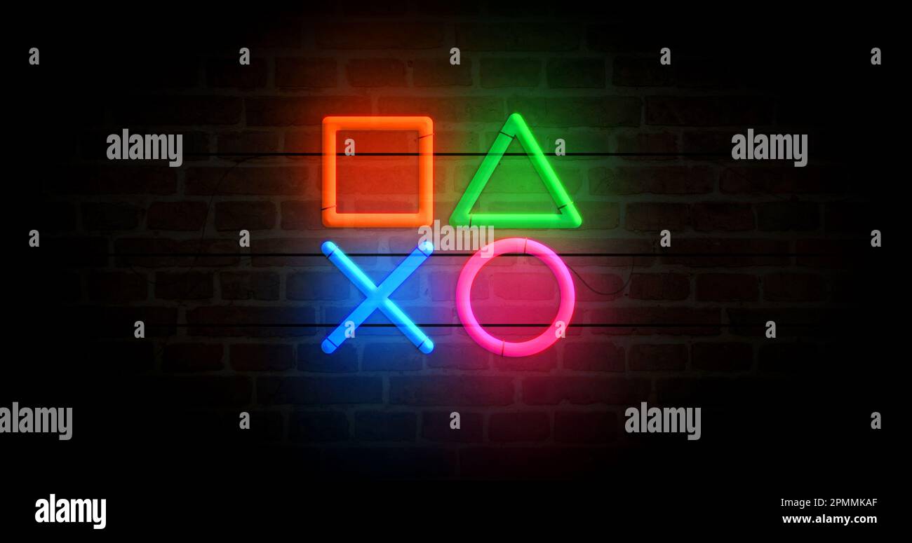 Joystick icons neon symbol. Esport video game controller symbol light ...
