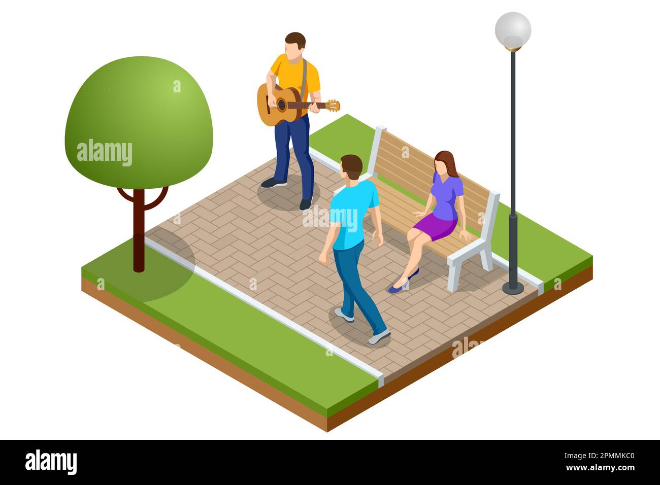 Isometric man playing guitar on park. Male street musician. Music ...