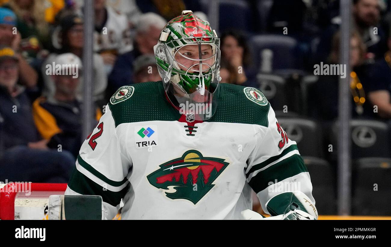 Minnesota Wild goaltender Filip Gustavsson plays against the Nashville ...