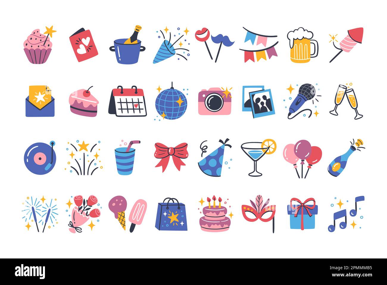 Party icon collection. Colorful cliparts isolated on white background ...