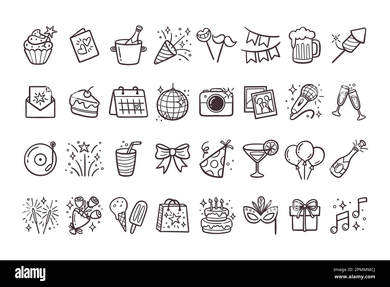 Party icon collection. Doodle cliparts isolated on white background ...