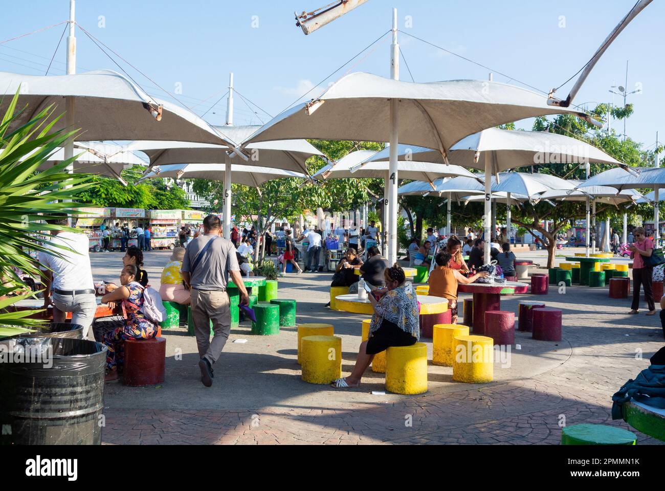 Cancun, Quintana Roo, Mexico, Mexican people relaxing at a terrace ...