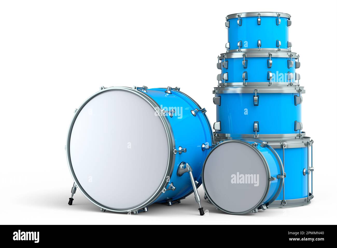 Set of realistic drums or drumset on white background. 3d render ...