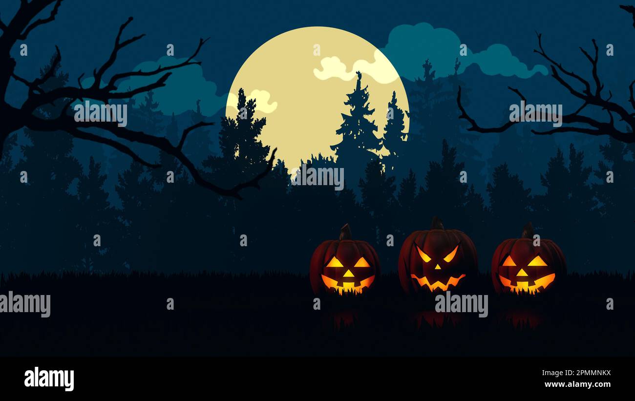 Halloween themed background with pumpkins and flying witch Stock Photo ...