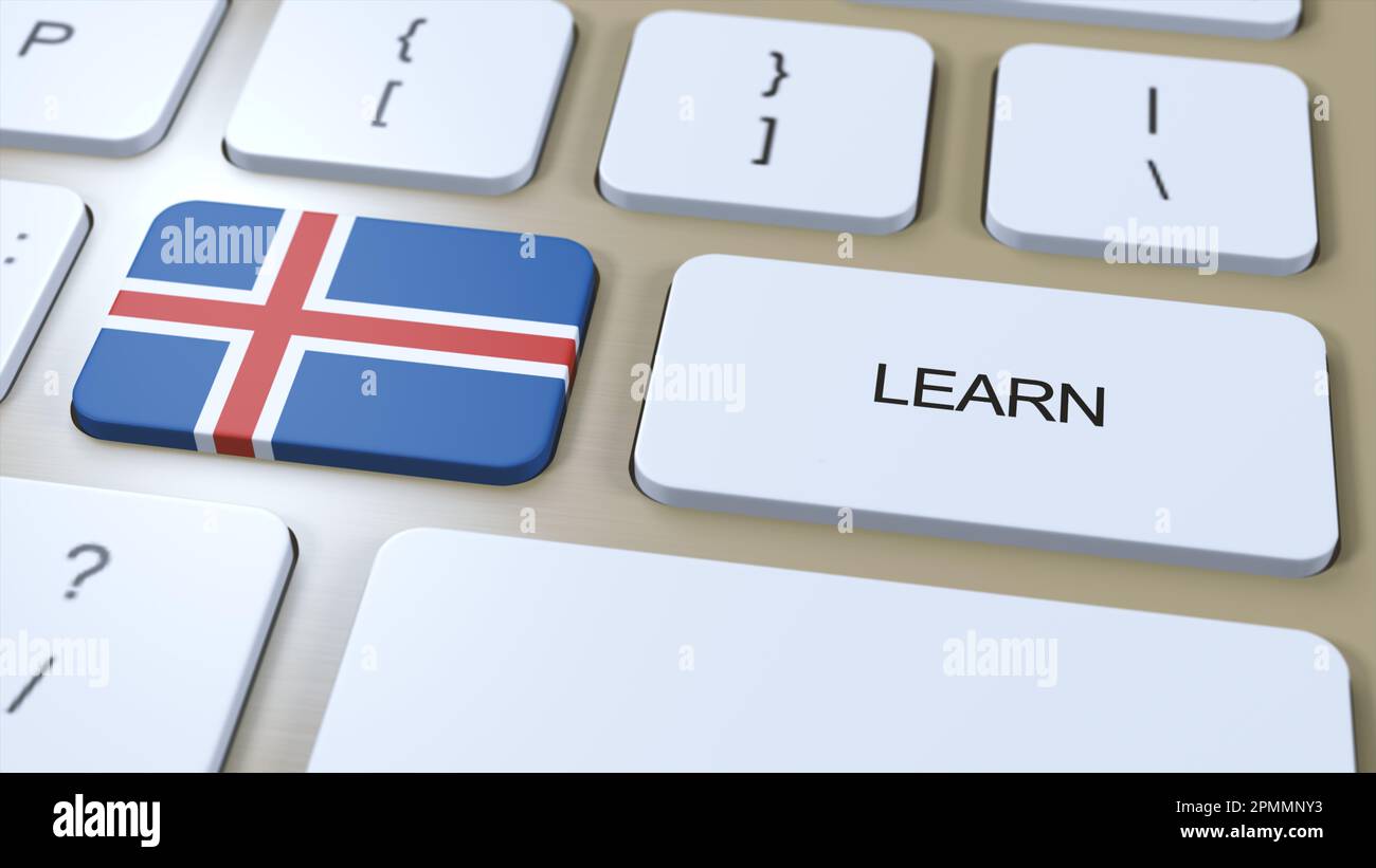 Learn Icelandic Language Concept. Online Study Courses. Button with ...