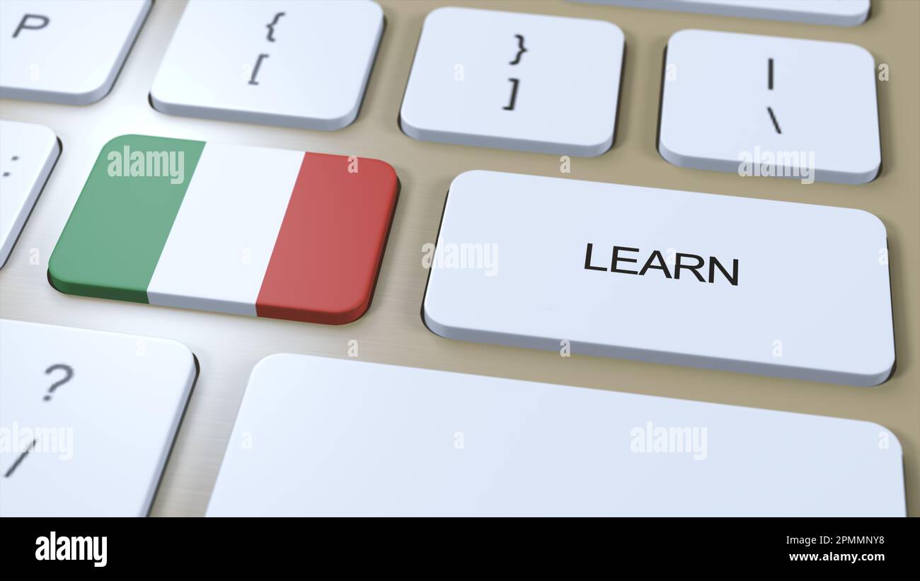 Learn Italian Language Concept. Online Study Courses. Button with Text ...