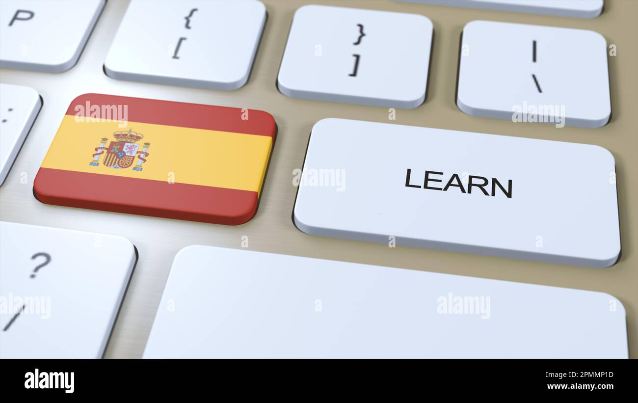 Learn Spanish Language Concept. Online Study Courses. Button with Text ...