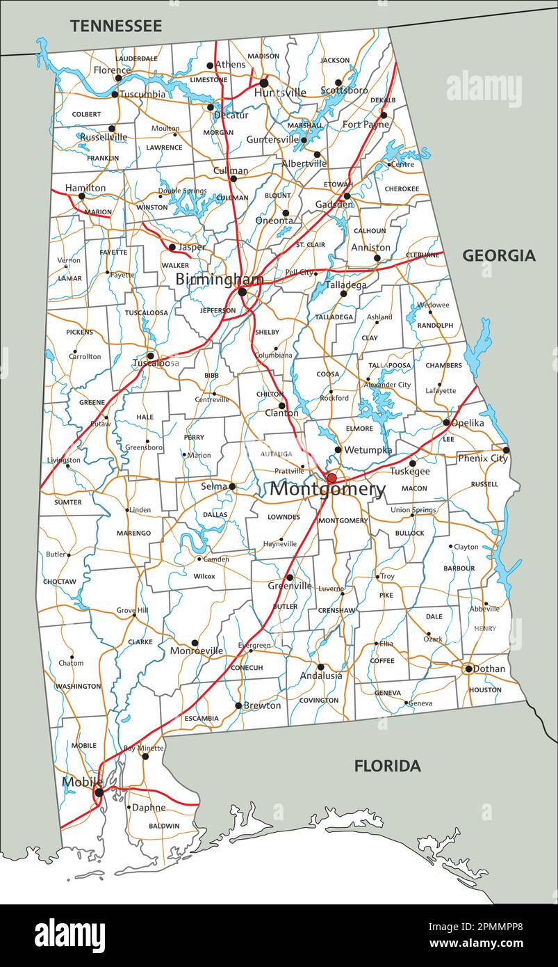 High detailed Alabama road map with labeling Stock Vector Image & Art ...