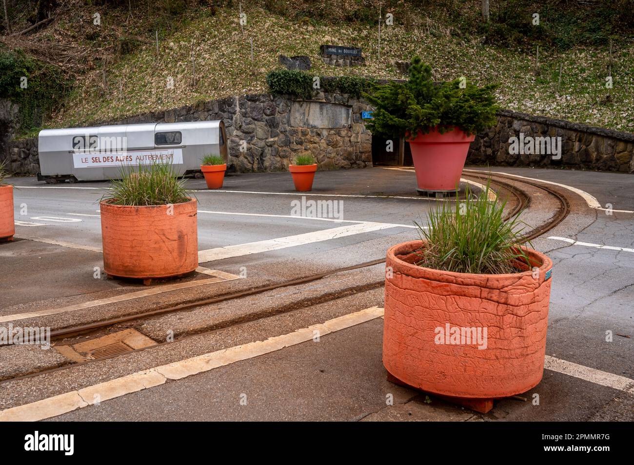 Bex, Vaud Canton, Switzerland - 8 April 2023: Rails and entrance to Bex ...