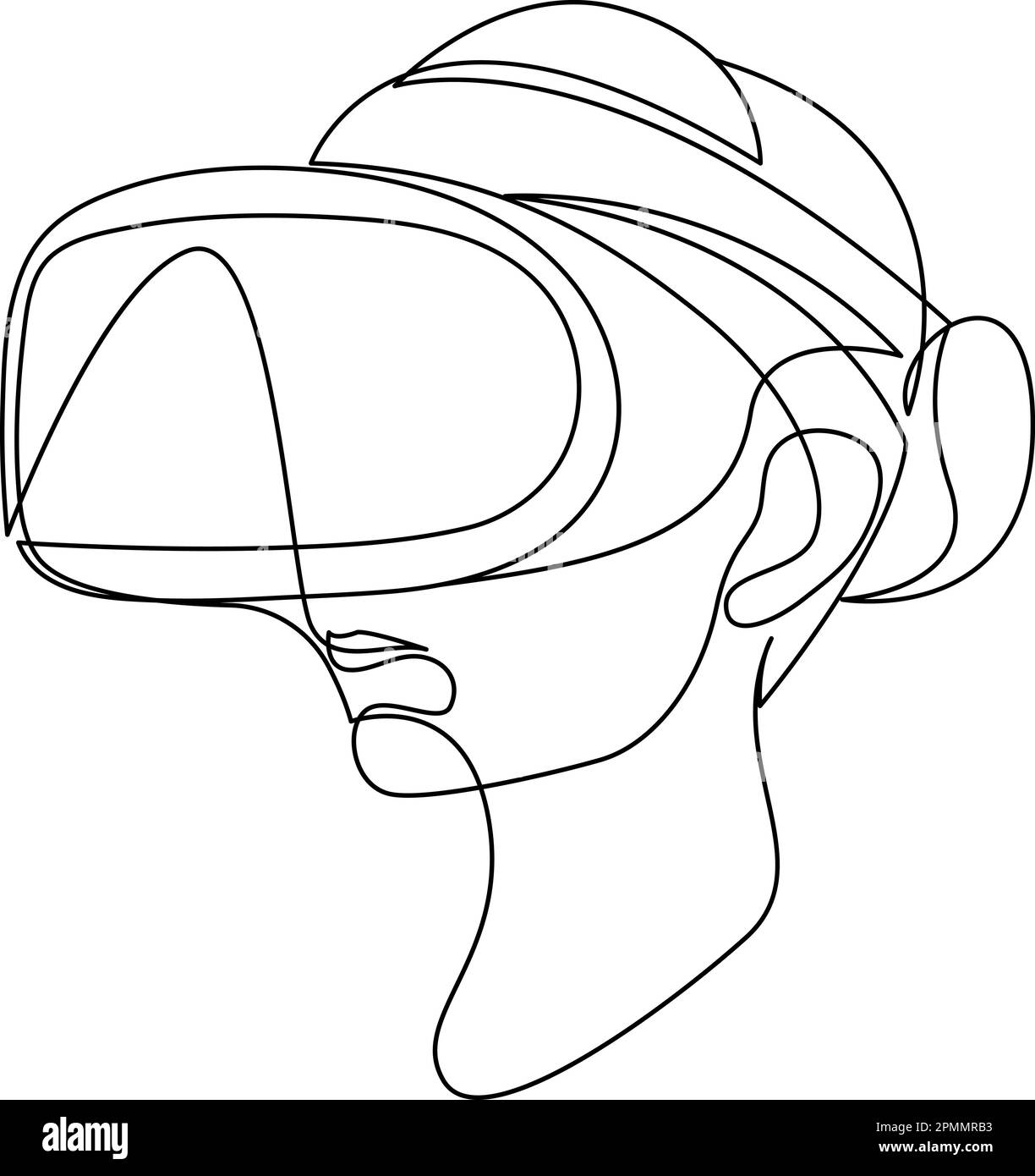 Woman Wearing Virtual Reality Glasses Continuous Line Drawing One Line