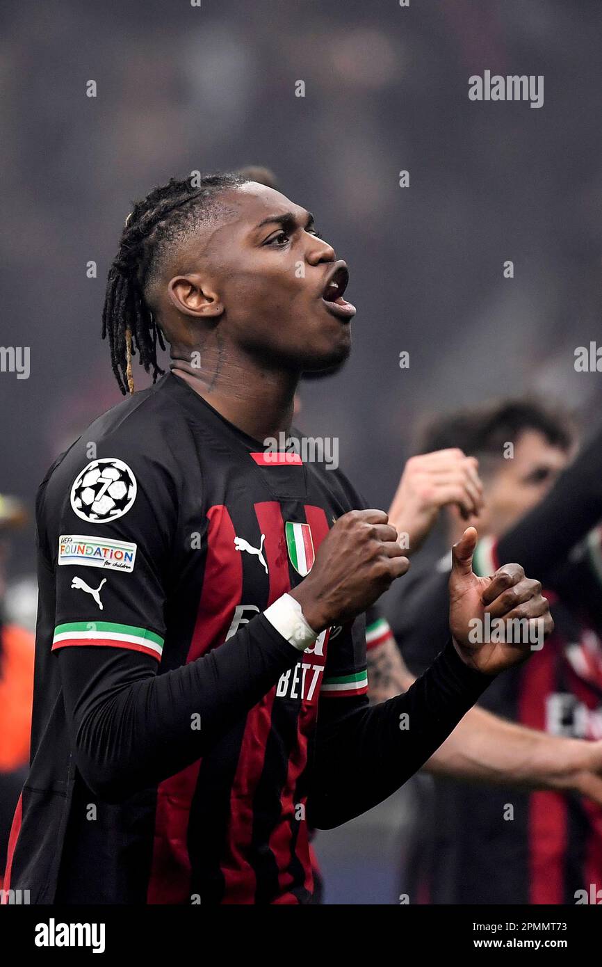 Rafael Leao of AC Milan celebrates at the end of the Champions League ...