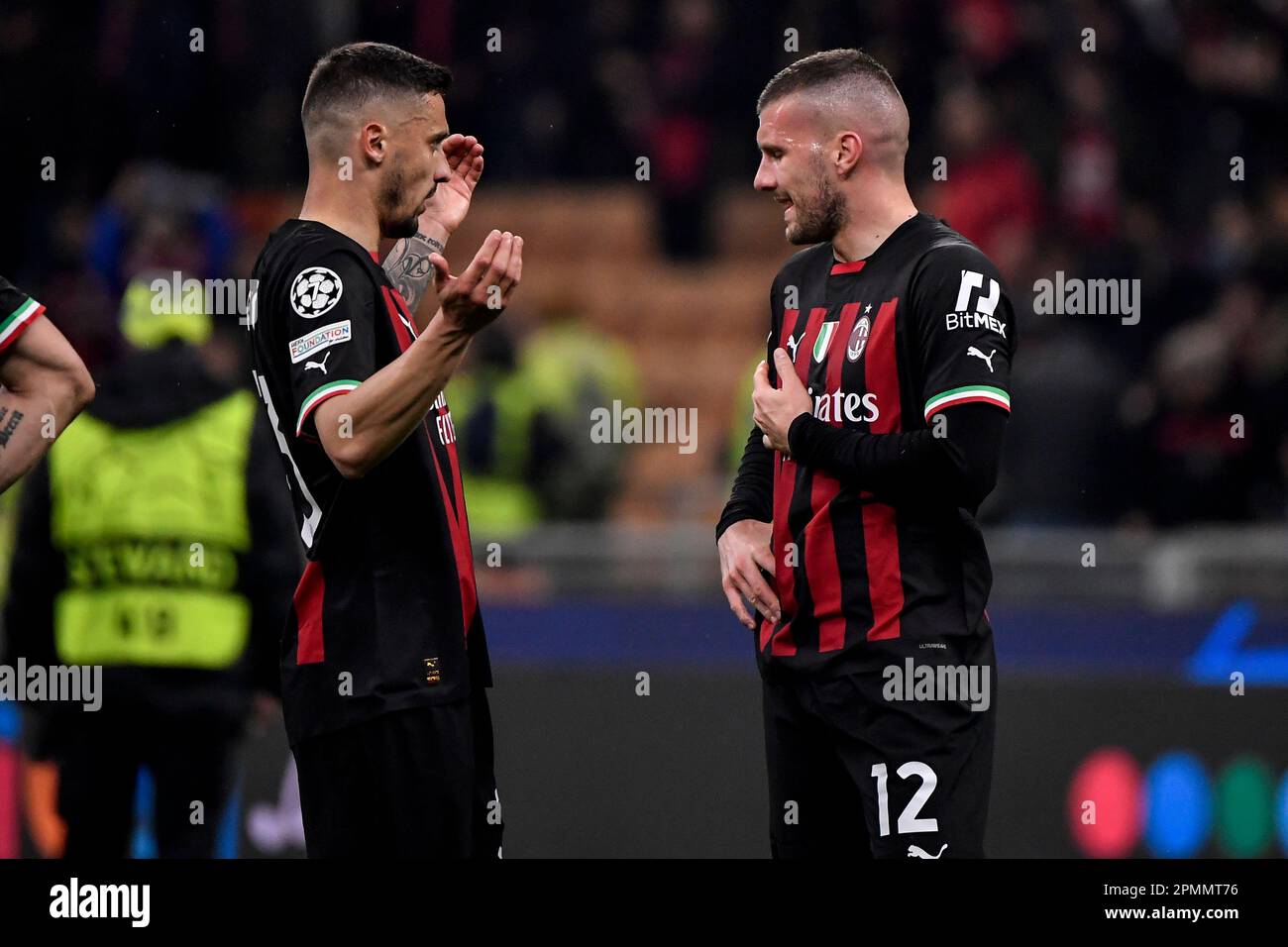 Rade Krunic and Ante Rebic of AC Milan talk at the end of the Champions ...