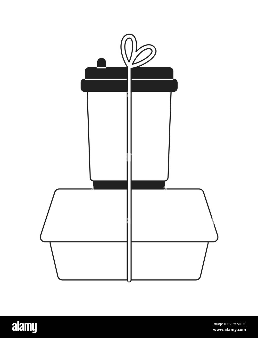 Ready-to-heat prepared meal with coffee cup monochromatic flat vector ...