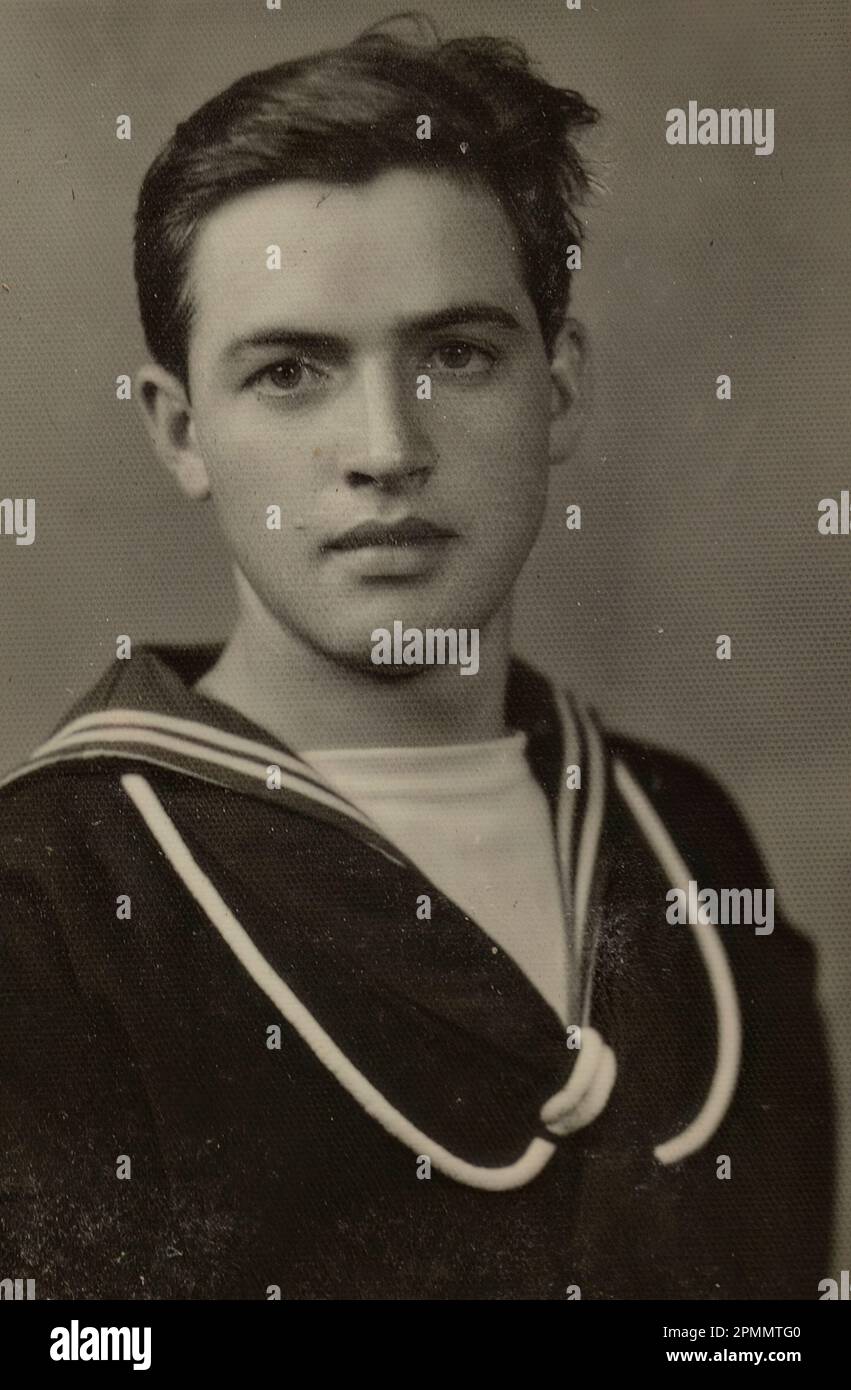 Rome, Italy may 1951: Close-up portrait of an Italian military sailor ...