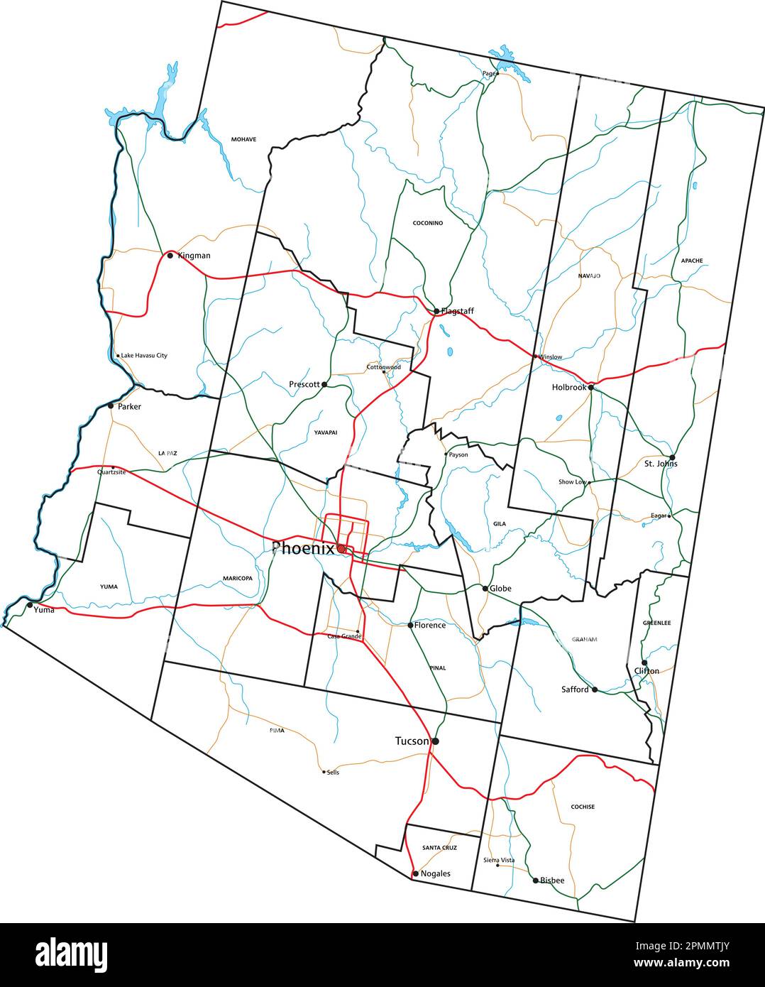 Arizona road and highway map. Vector illustration Stock Vector Image ...