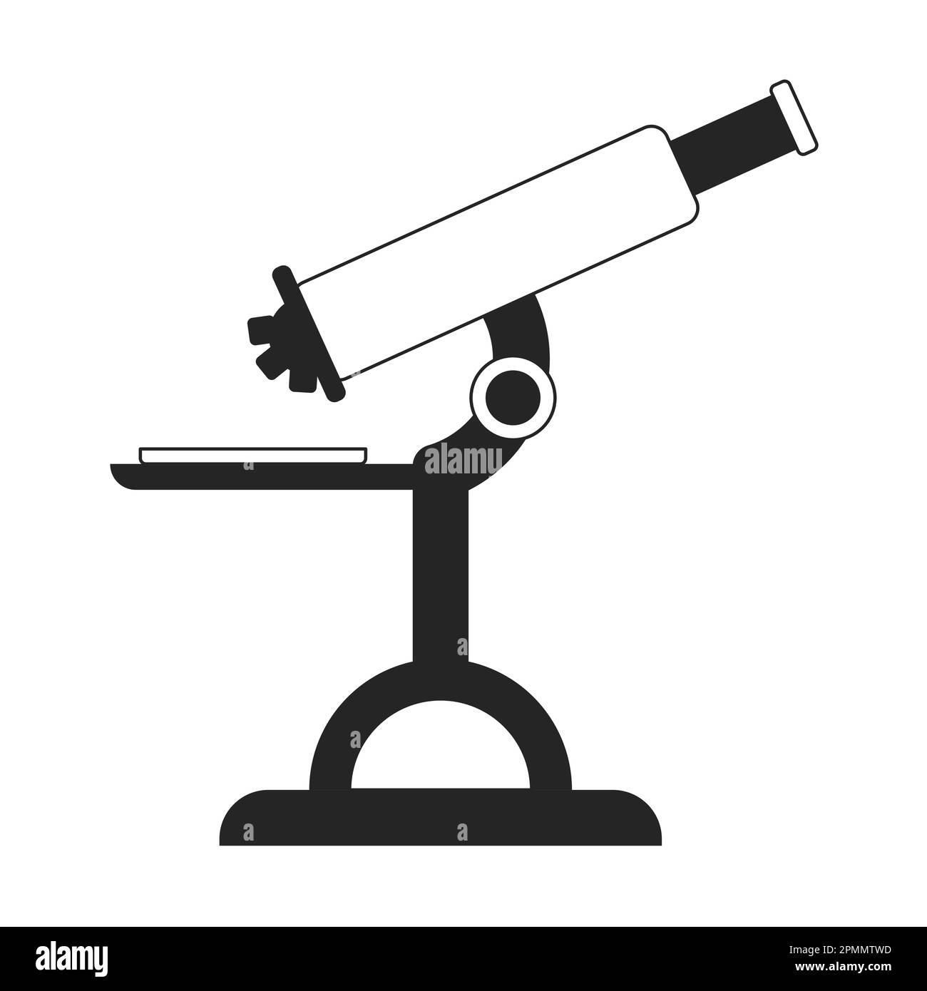 Professional laboratory microscope flat line black white vector object ...