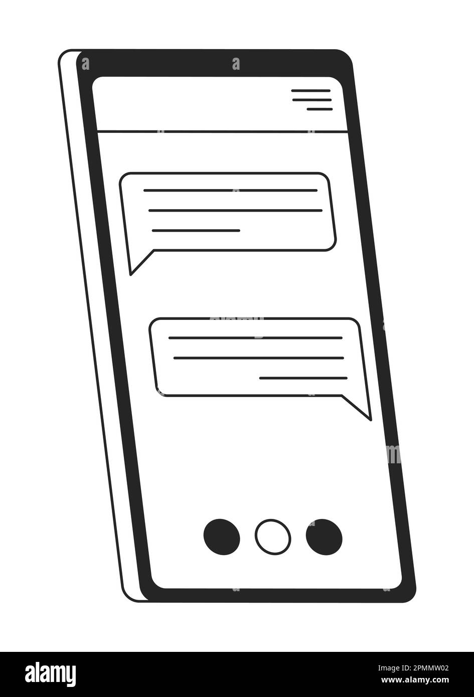 Tilted mobile phone with conversation in messenger flat line black ...