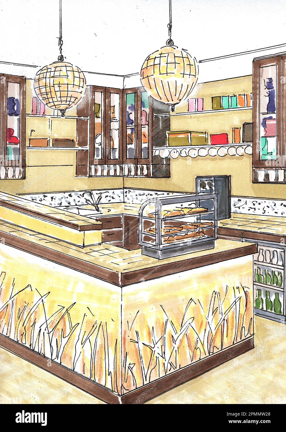 Interior detail sketch of a modern style breakfast bar Stock Photo - Alamy
