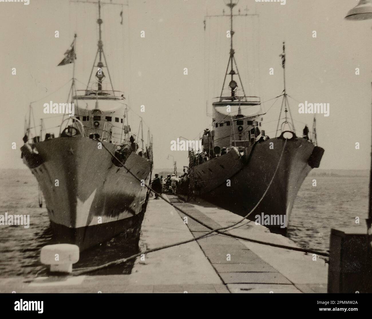 Rome, Italy may 1951: An Italian torpedo boat is moored in the harbor ...
