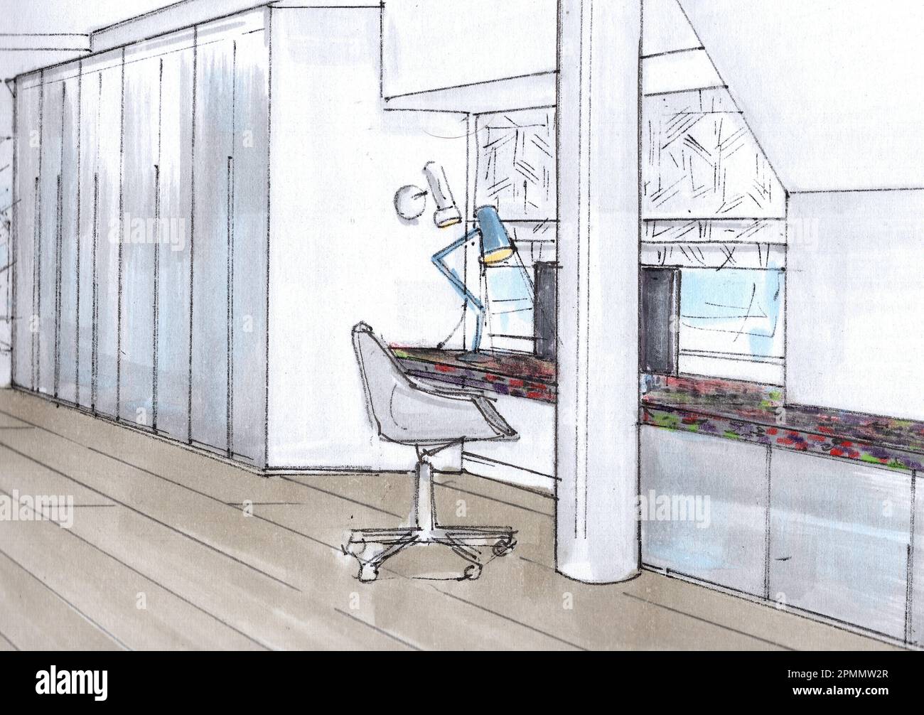 Interior detail sketch of a modern style office Stock Photo - Alamy