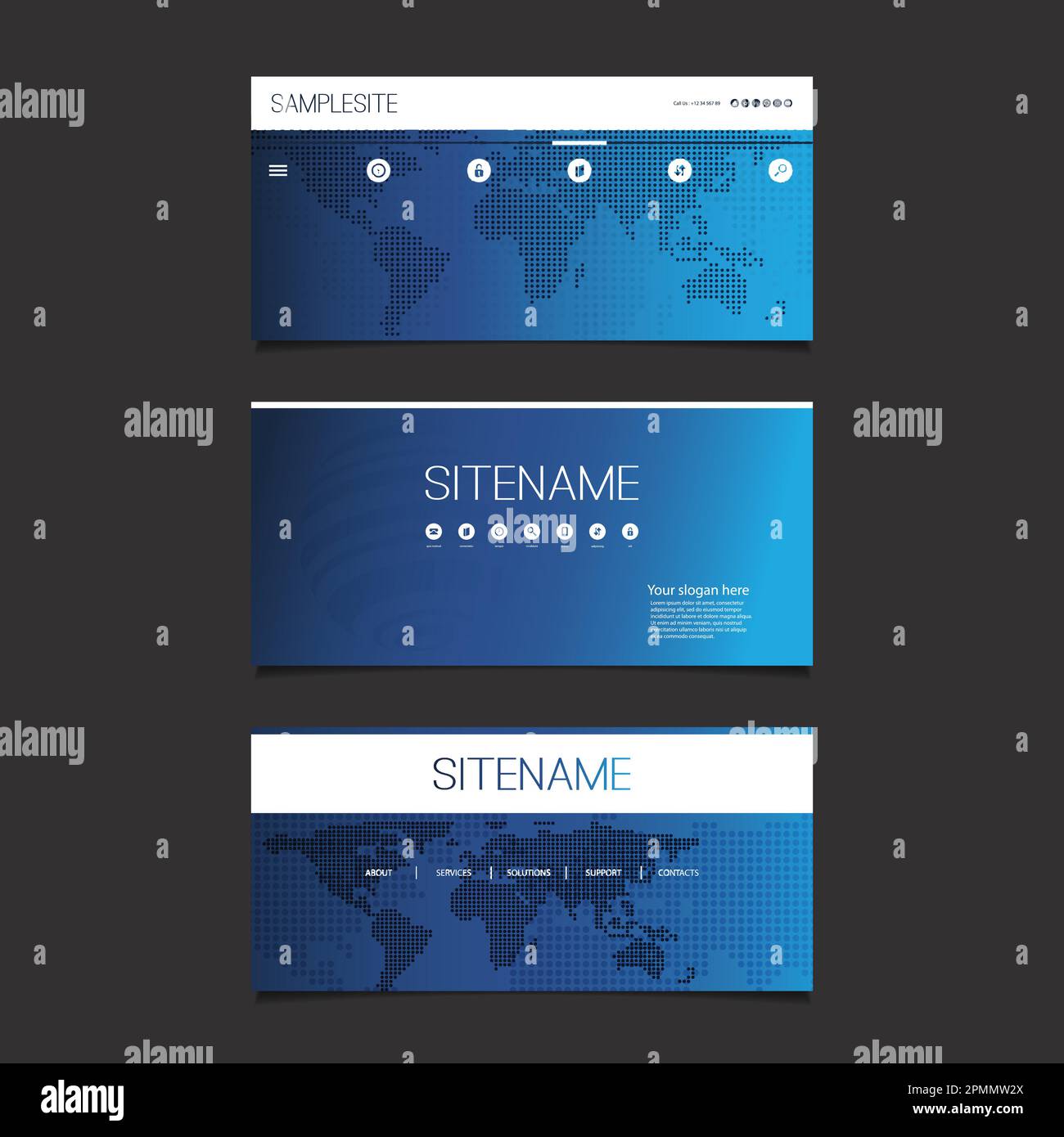 Web Design Elements - Header Design Set With Spotted World Map Stock ... Web Design Elements - Header Design Set With Spotted World Map Stock ...