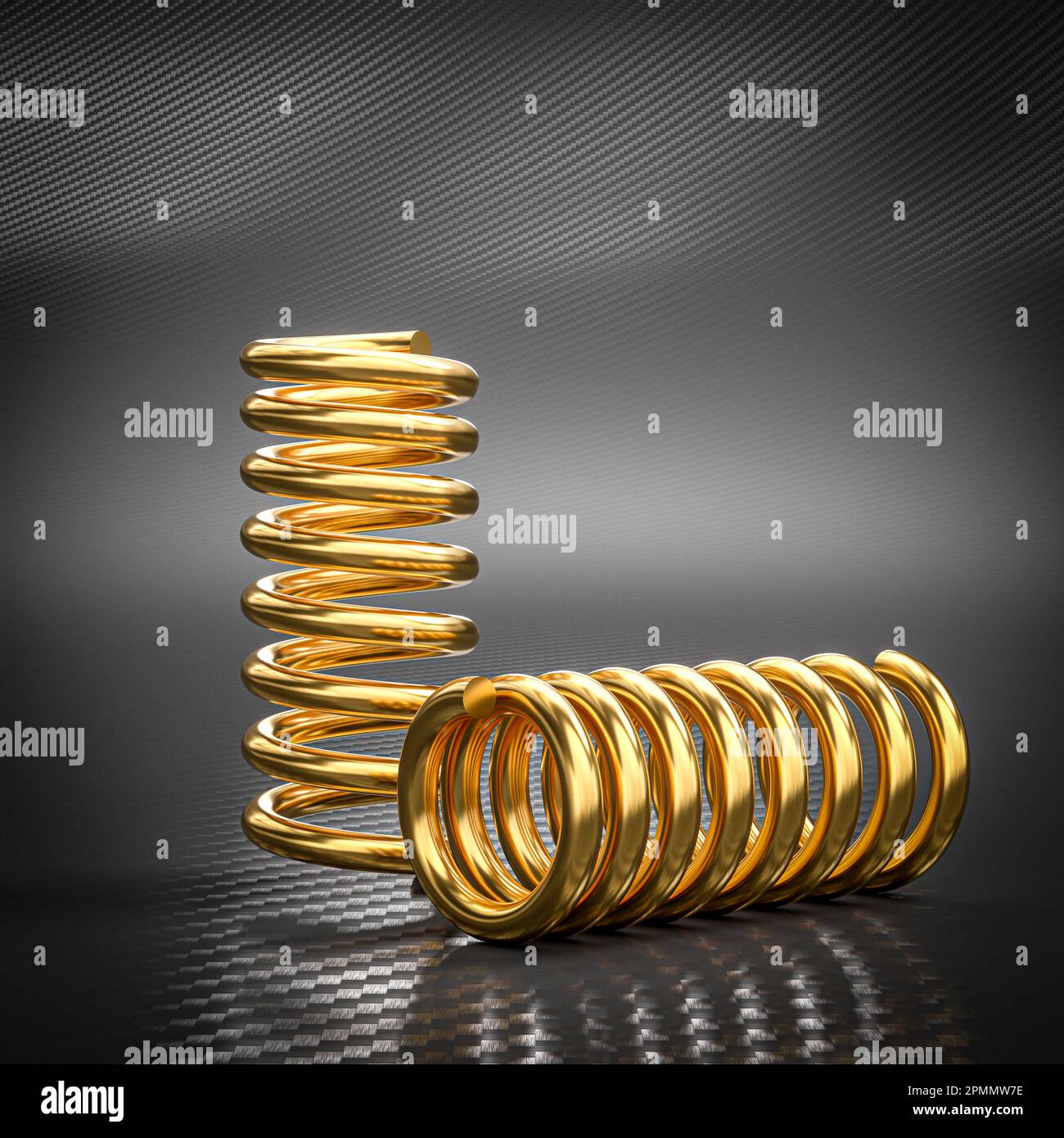 3d render gold springs on carbon background Stock Photo - Alamy