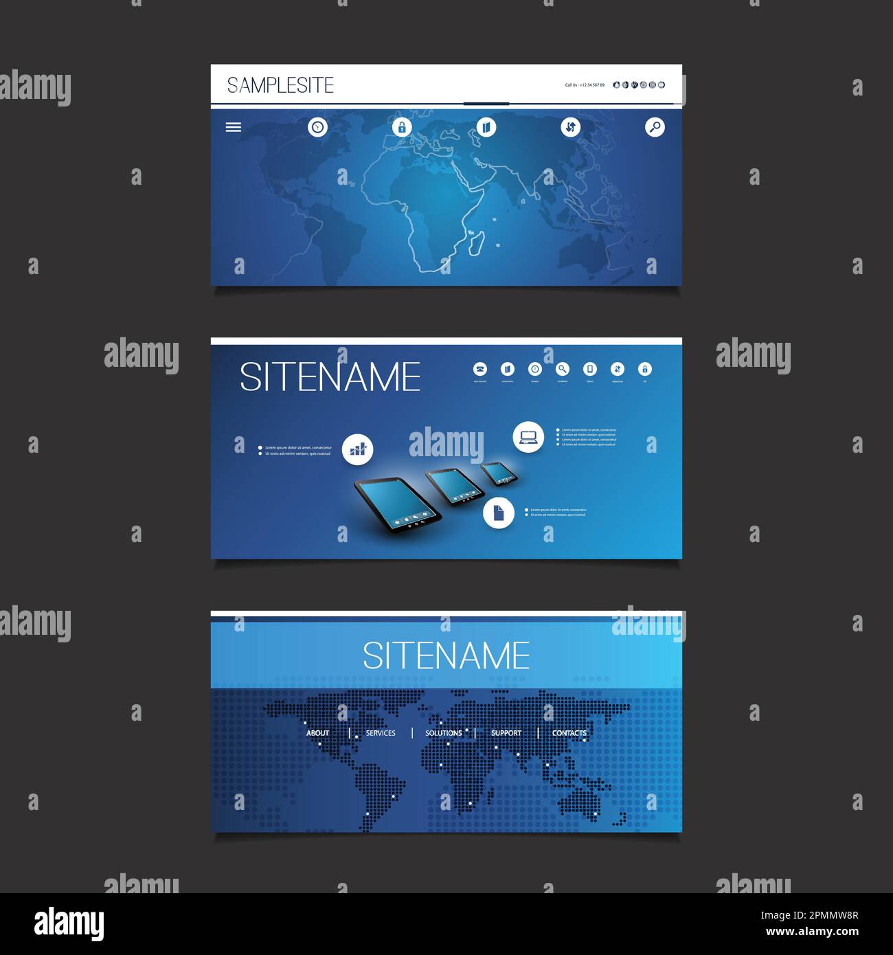 Web Design Elements - Header Design Set With World Map Stock Vector ... Web Design Elements - Header Design Set With World Map Stock Vector ...