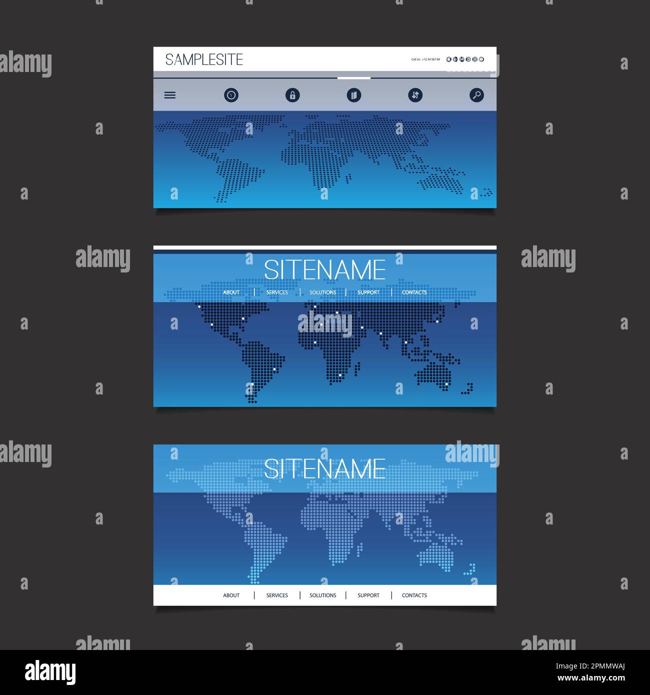 Web Design Elements - Header Design Set With Spotted World Map Stock ... Web Design Elements - Header Design Set With Spotted World Map Stock ...