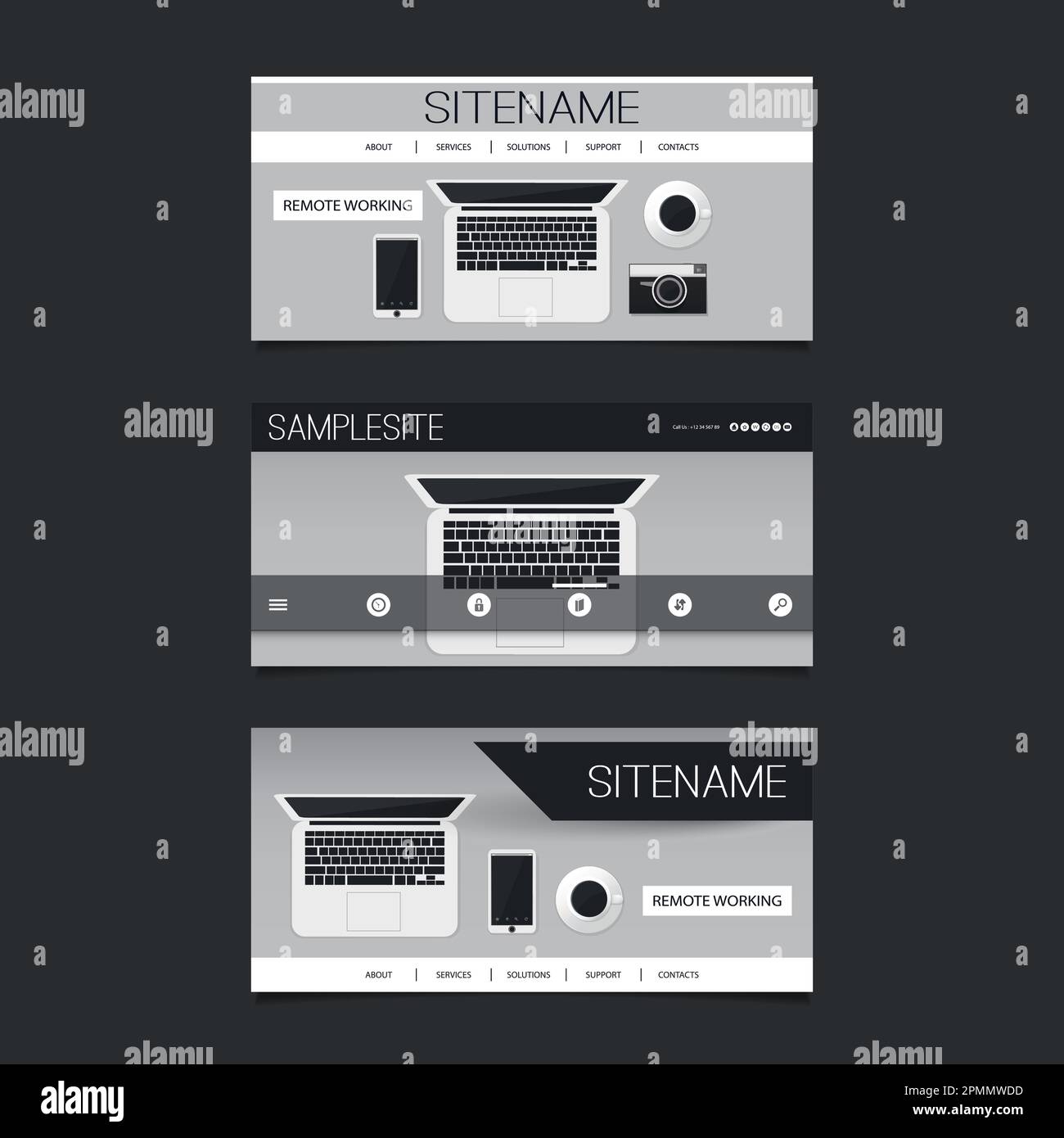 Web Design Elements - Header Design Set with Abstract SIlver Grey ...