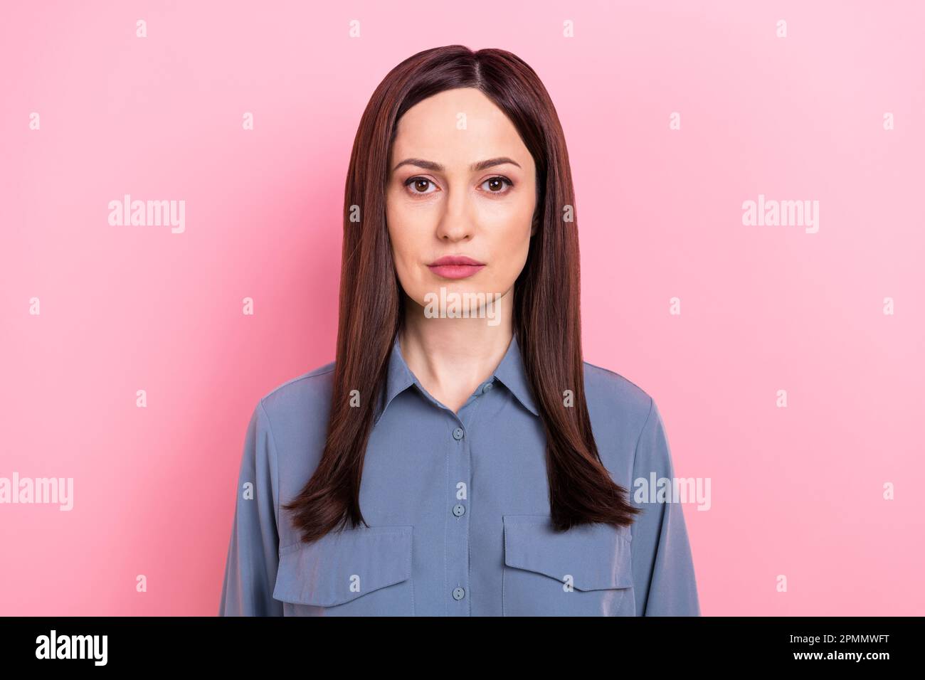 Photo portrait of confident business lady wear blue formal shirt ...