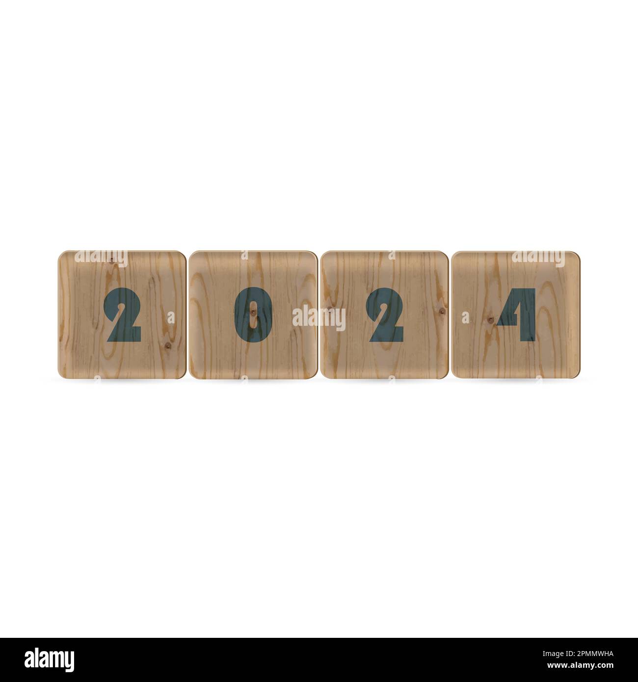 Set of wooden cubes with text 2024 on white background, vector ...