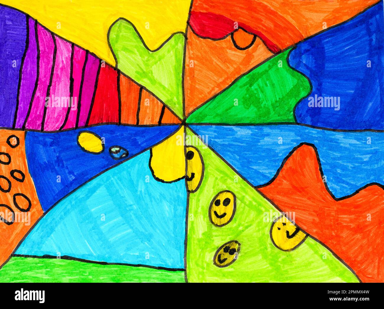Abstract childish colorful background drawn with felt-tip pens ...