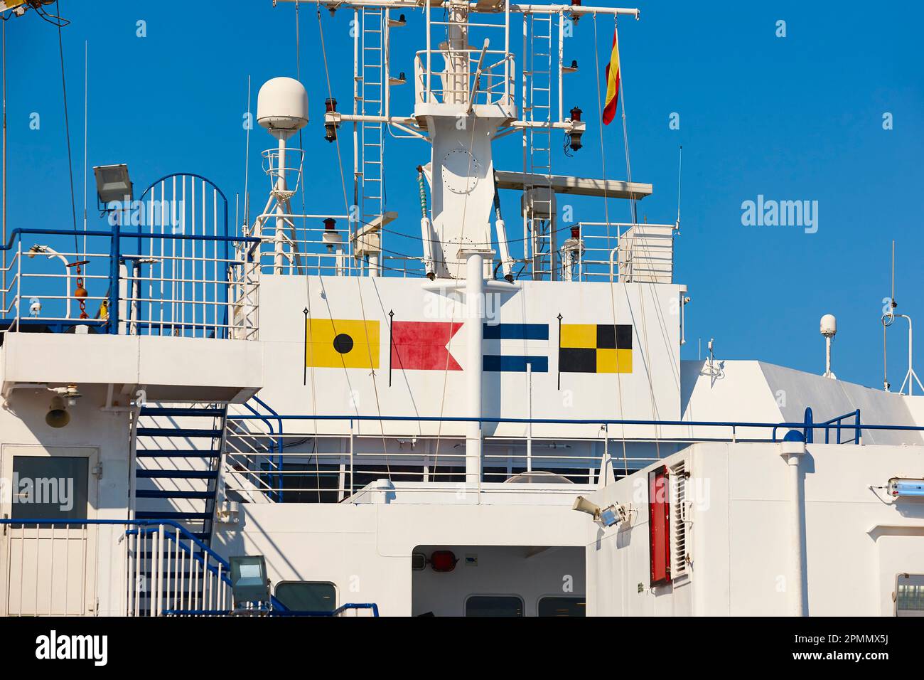 Nautical flags on a cruise ship. Navigation symbols. Transportation ...