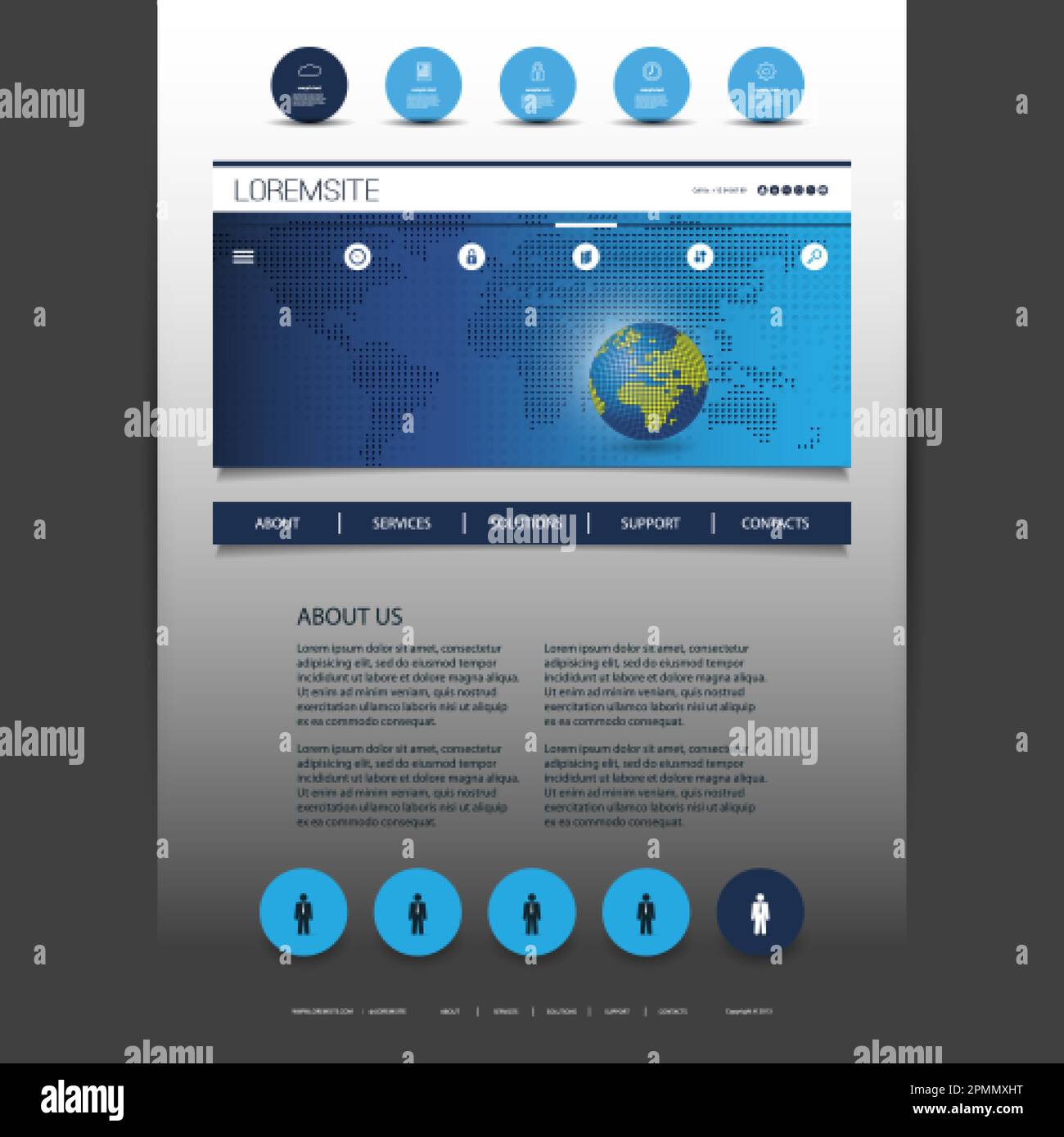 One Page Website Design Template for Your Business with World Map Header Concept Stock Vector ...