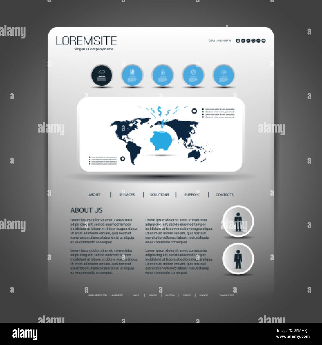 One Page Website Design Template for Your Business with World Map ...