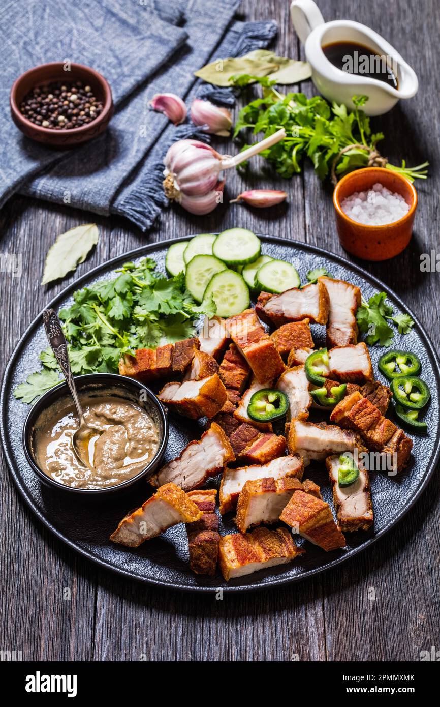 Lechon Kawali, filipino crispy fried pork belly with liver sauce ...