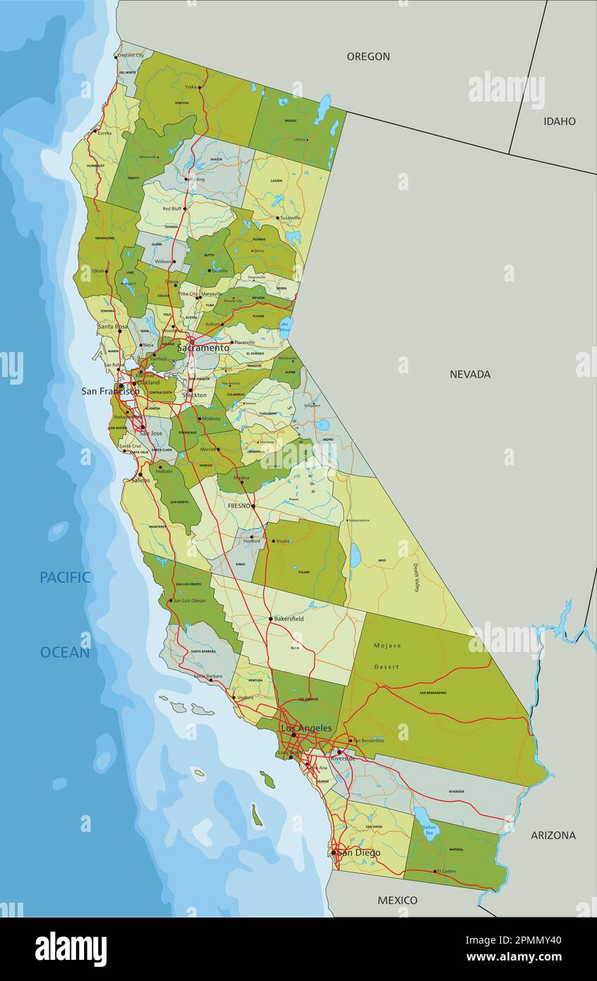 Highly detailed editable political map with separated layers ...