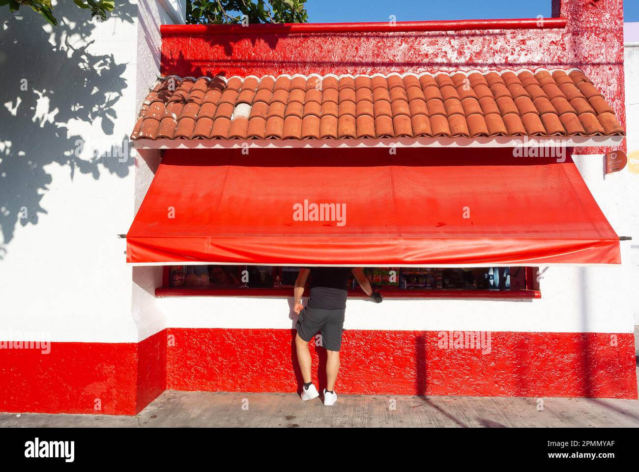 Cancun, Quintana Roo, Mexico, A counter of takeaway restaurant in the ...