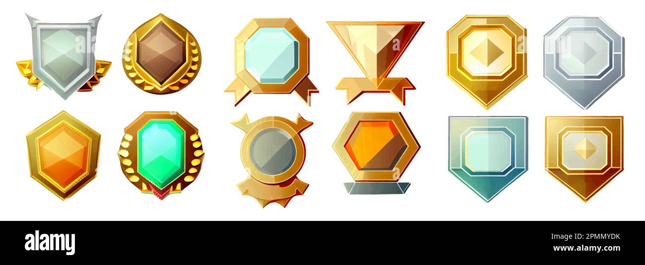 set vector illustration of shield multi colored with stone gem isolate ...