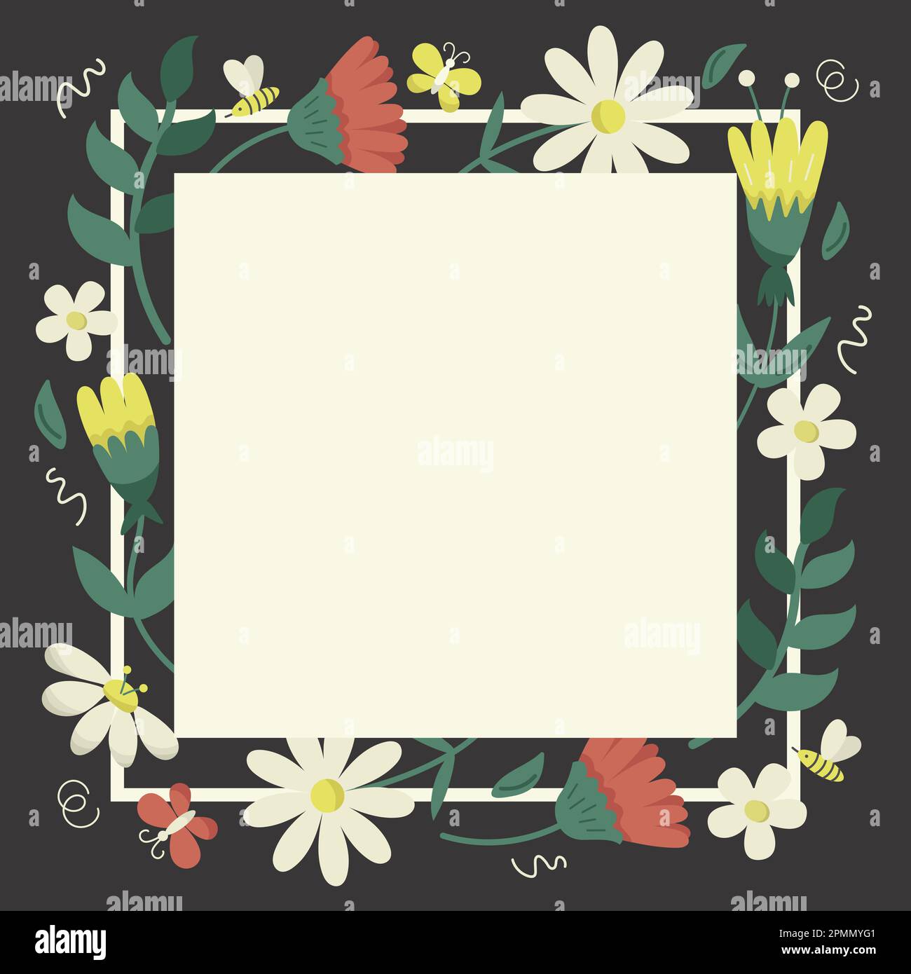 Spring cartoon flowers background with different flat flowers. Vector ...