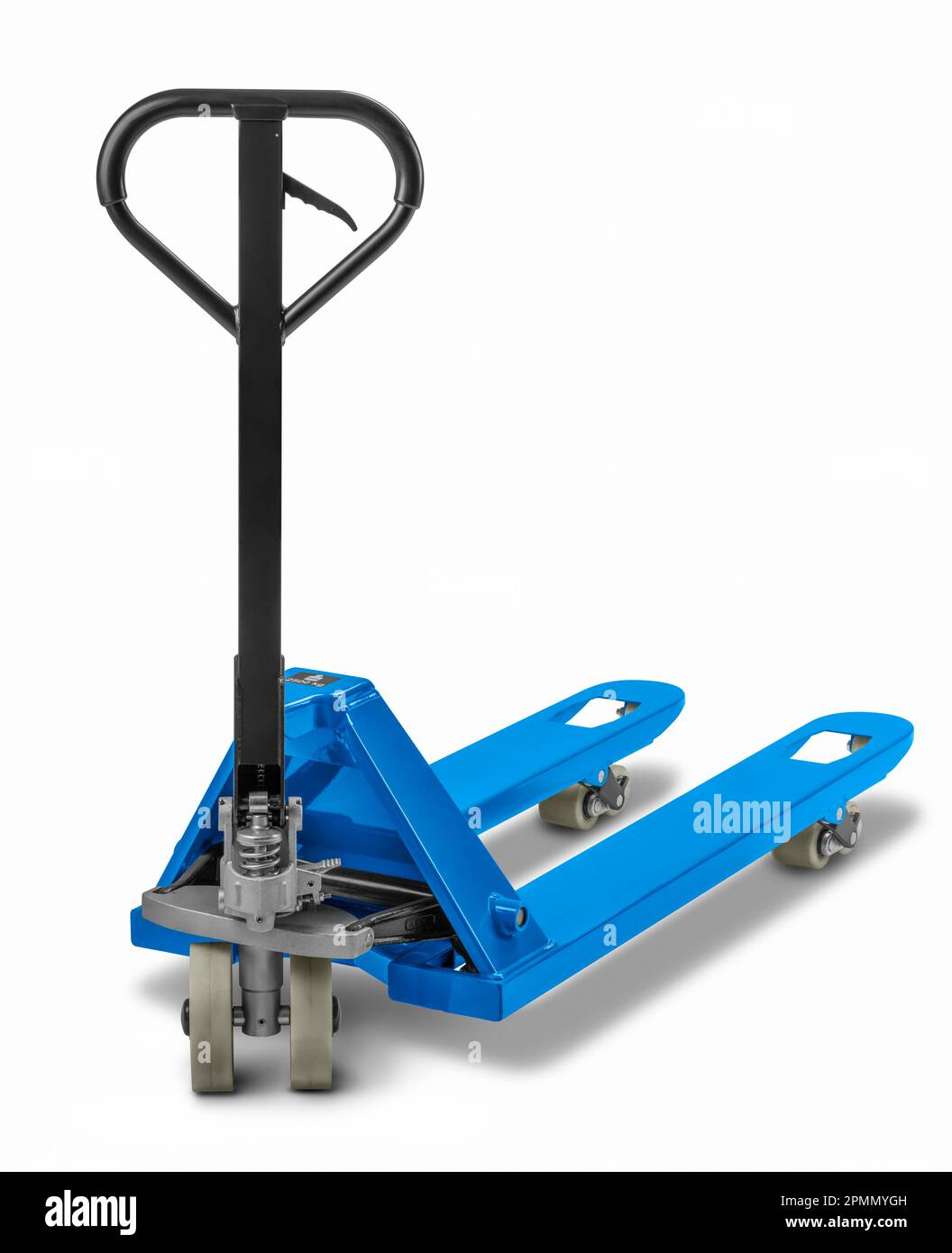 Blue pallet jack isolated in white back with shadow Stock Photo - Alamy