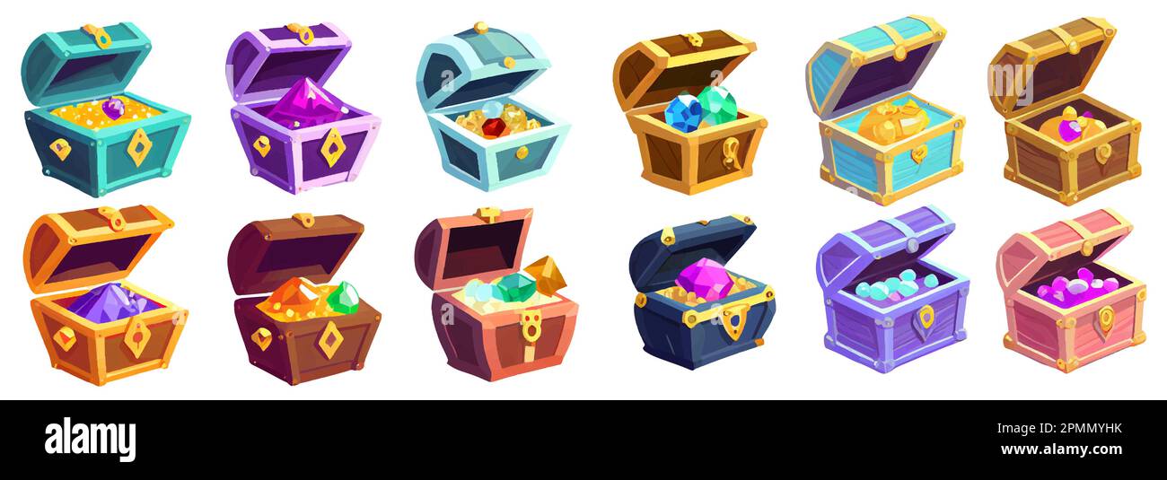 set vector illustration of ui gem stones treasure chest isolated on ...