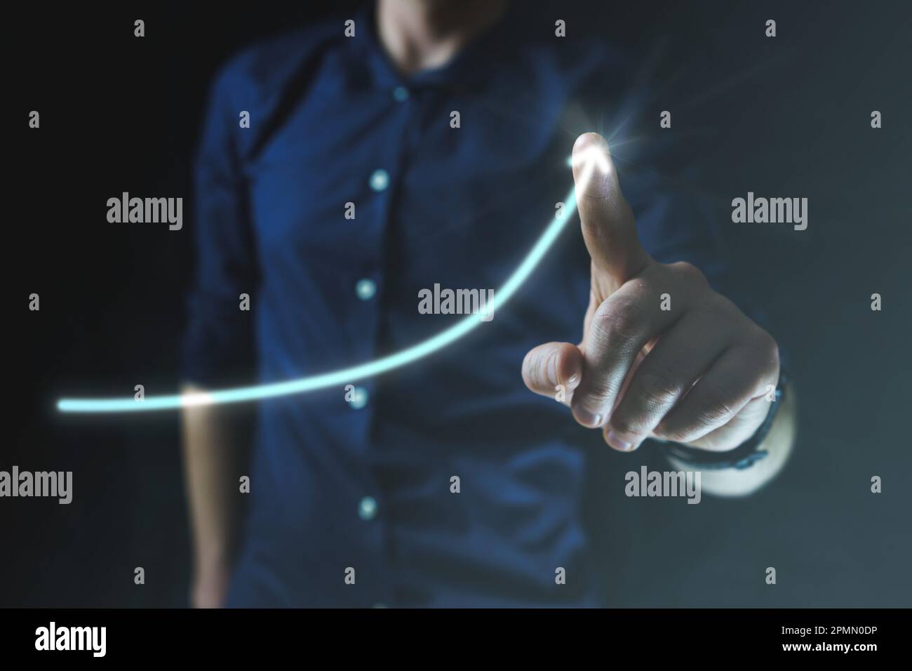 Man point on visual blue arrow. Visual concept of business success ...