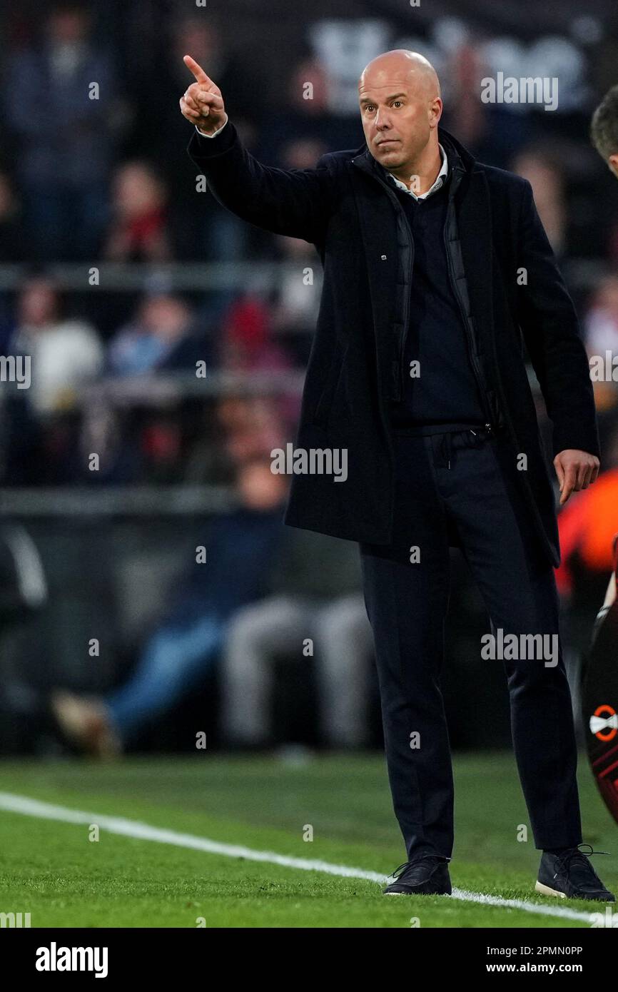 Rotterdam, Netherlands. April 13, 2023. Feyenoord coach Arne Slot ...