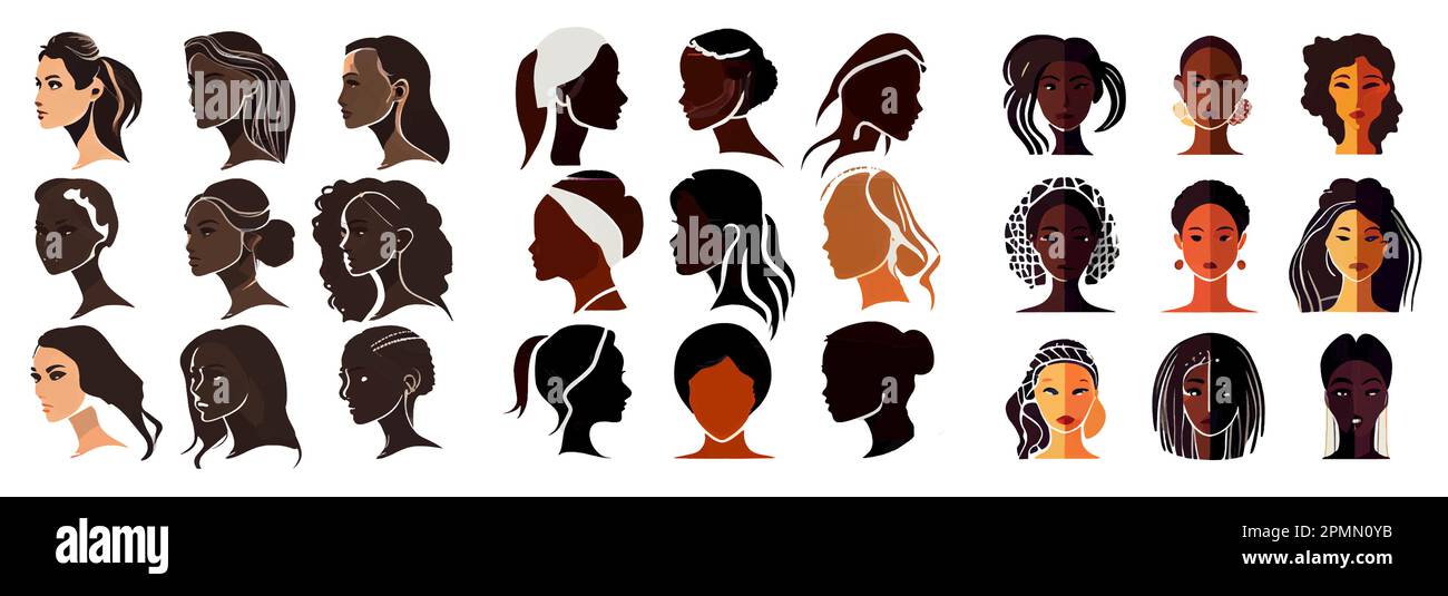 set vector illustration of ethnic woman isolated on white background ...