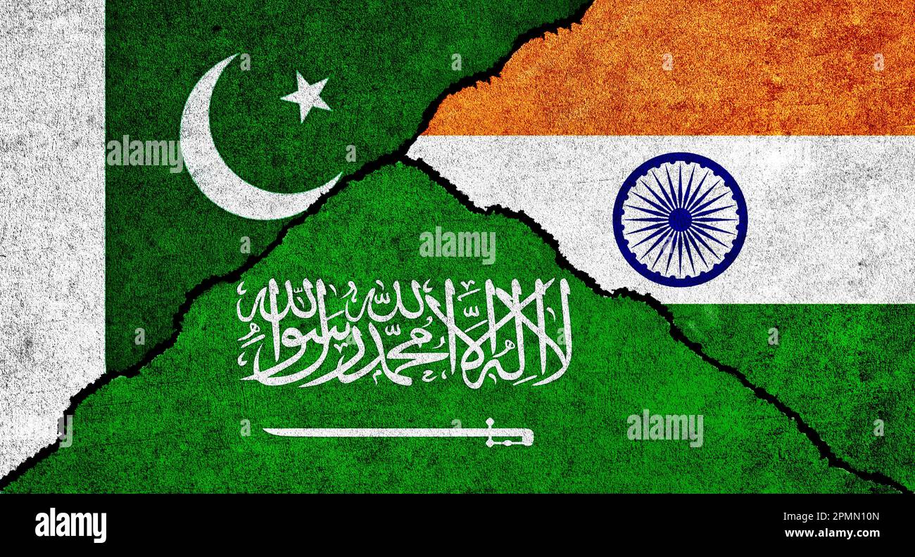 Saudi Arabia, India and Pakistan flag together on a textured background ... Saudi Arabia, India and Pakistan flag together on a textured background ...