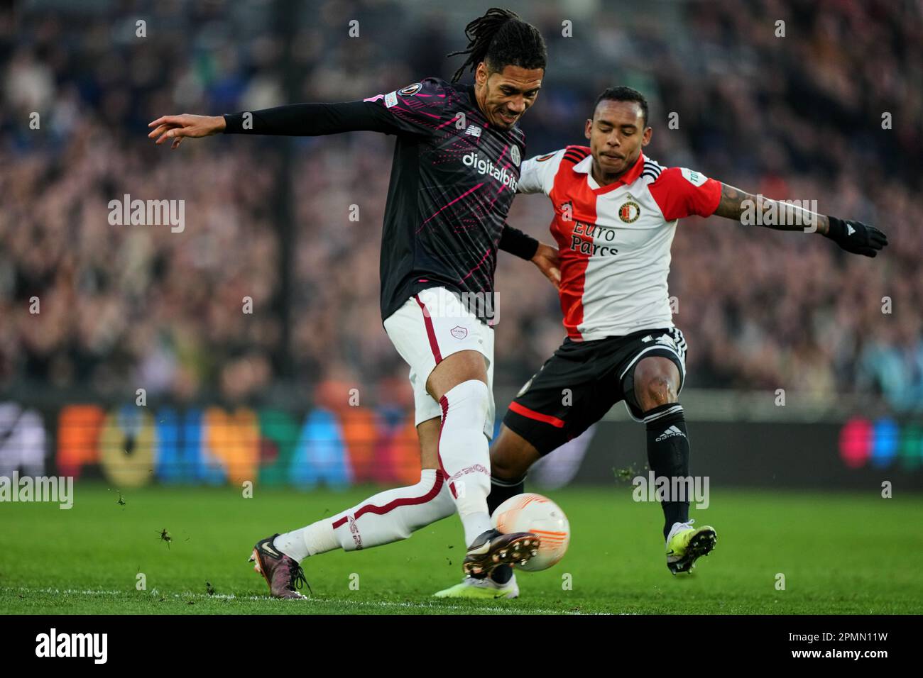 Rotterdam, Netherlands. April 13, 2023. Chris Smalling of AS Roma, Igor ...