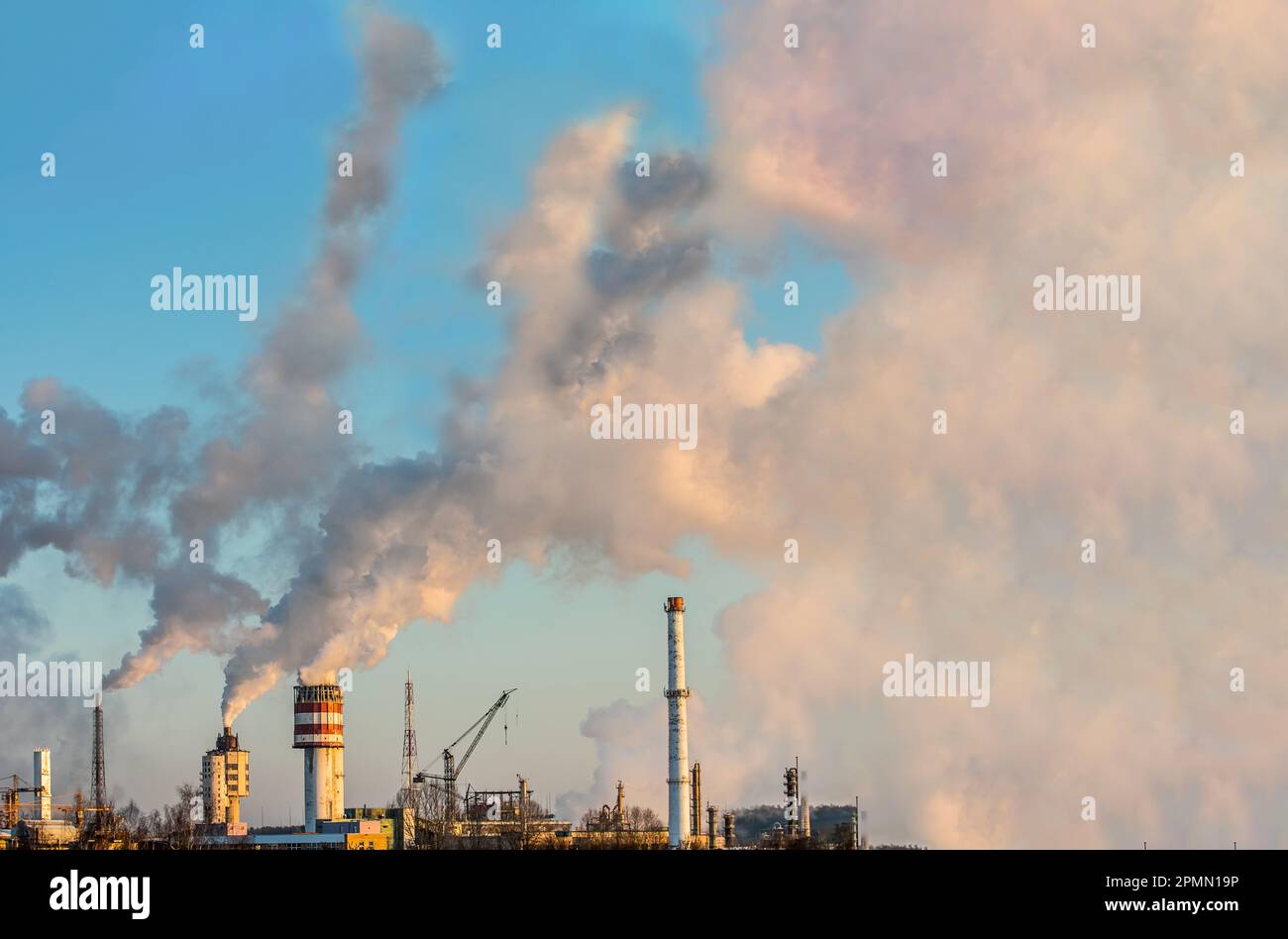 Massive industrial smoke from factory chimney. Global warming. Carbon ...