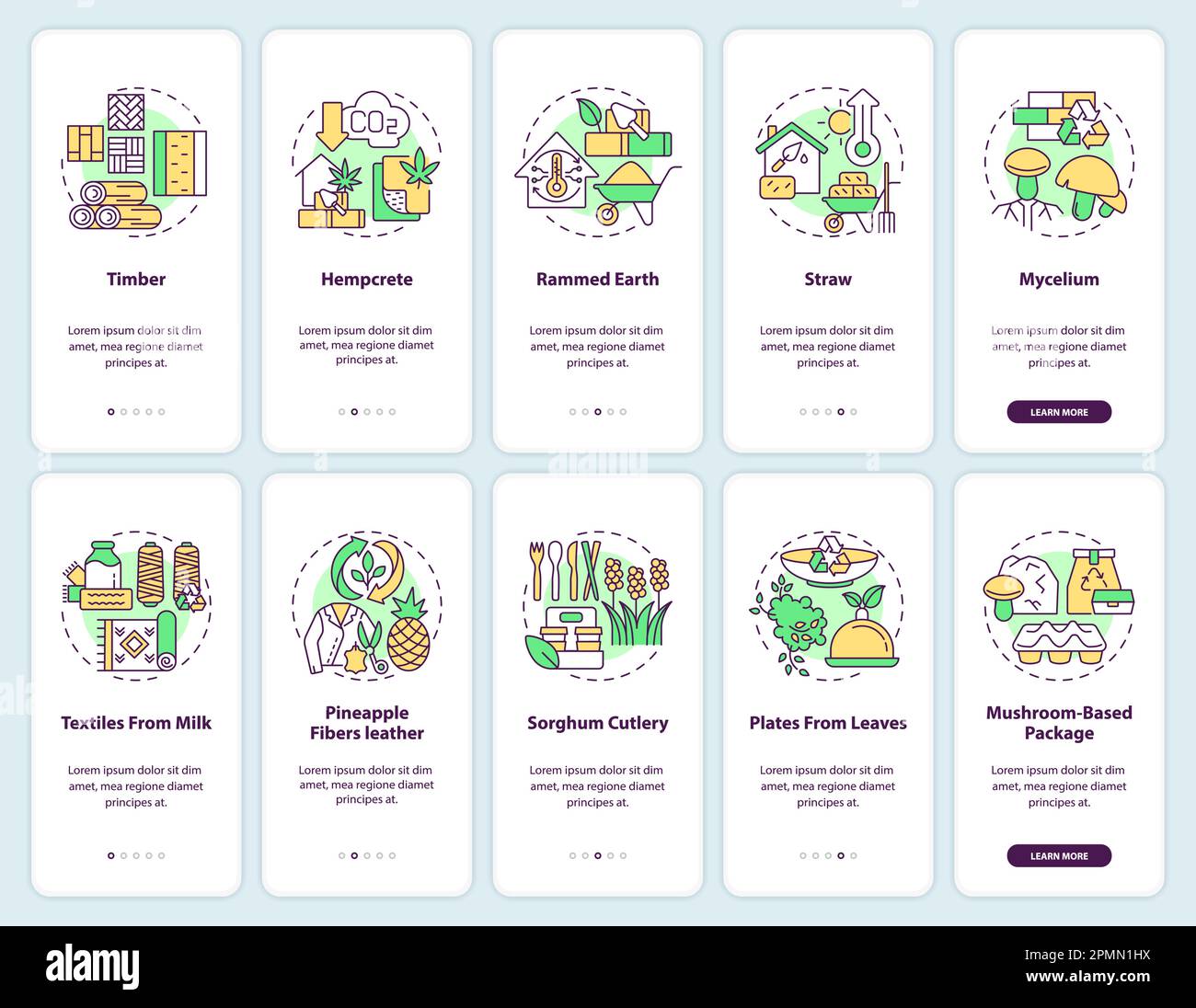 Bio based materials onboarding mobile app screen set Stock Vector Image ...