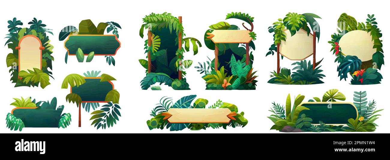 set vector tropical foliage illustration of ui interface icons isolated ...